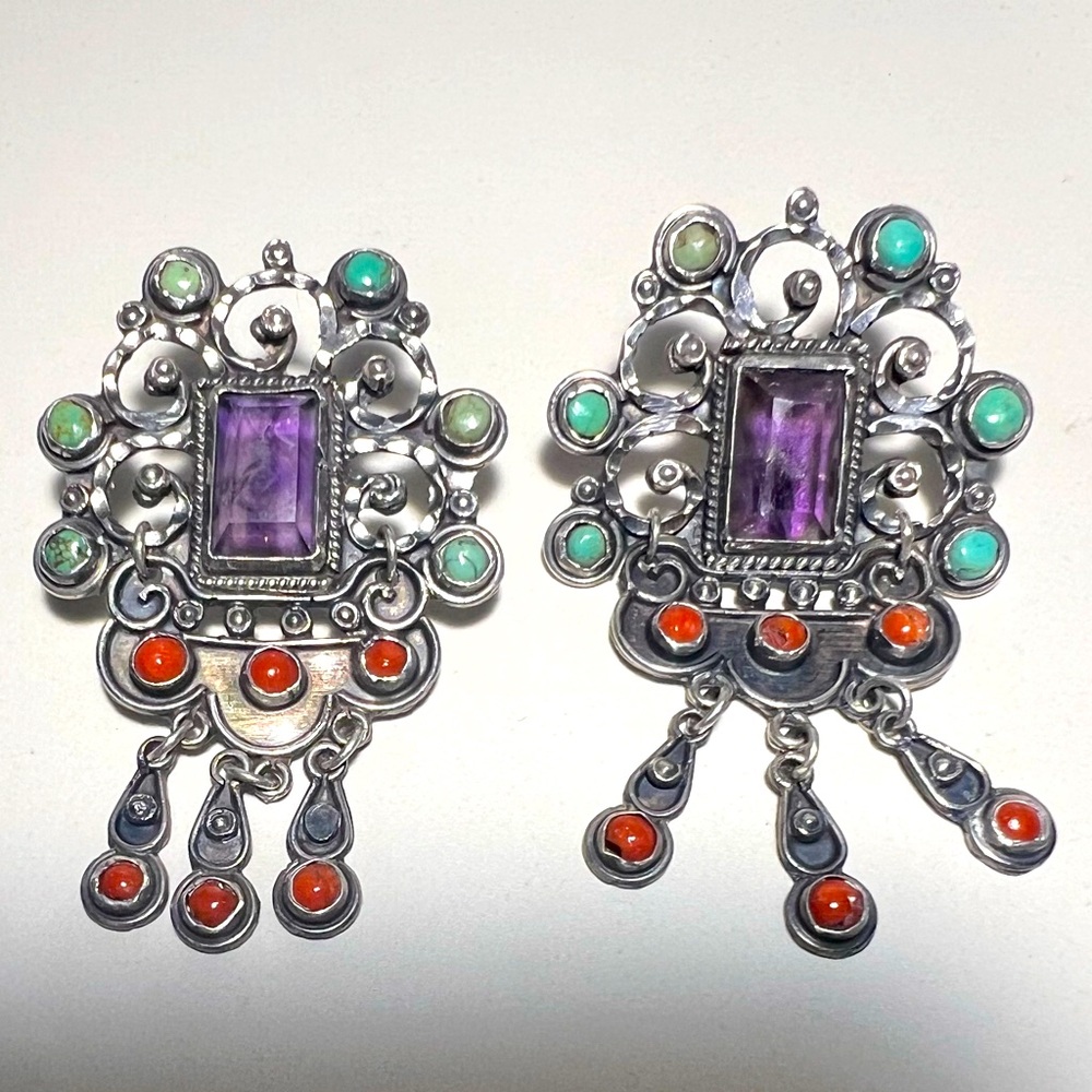 Rare Matilde Poulat Signed Multi Stone Earrings - Gem